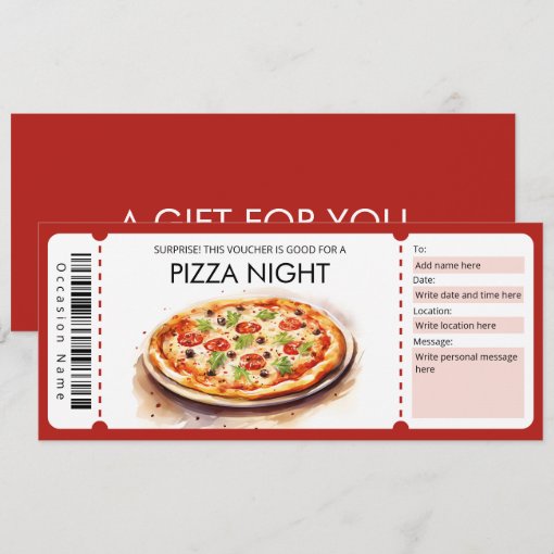 Pizza Gift Certificate Template, Pizza Night Invitation | Zazzle