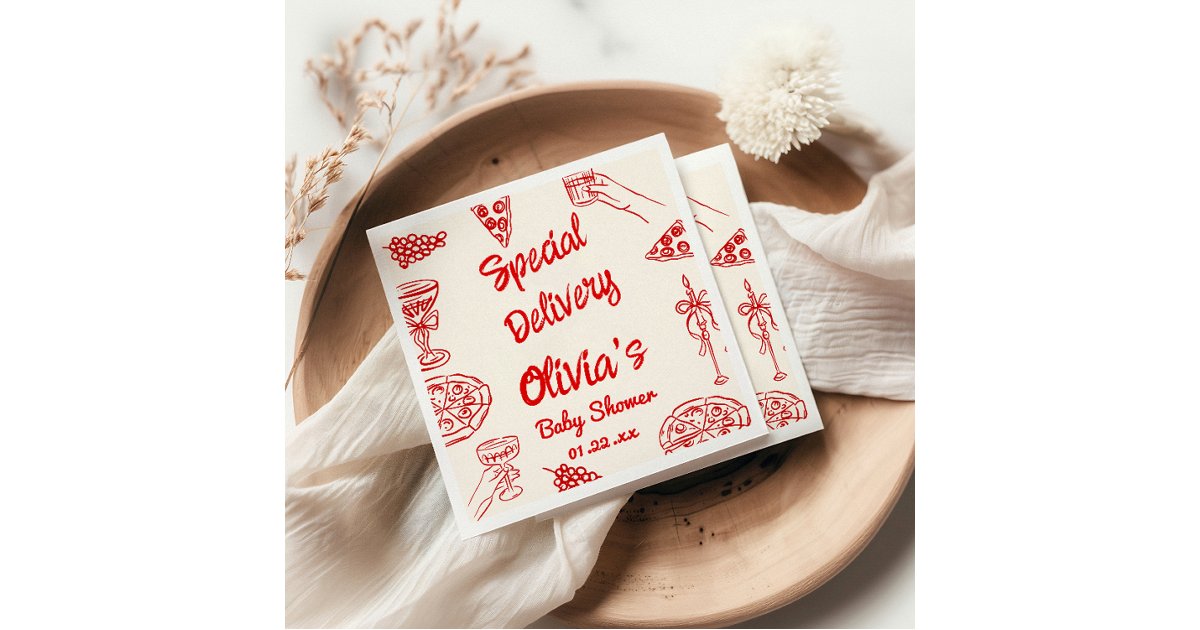 Pizza Hand Drawn Special Delivery Baby Shower Napkins | Zazzle