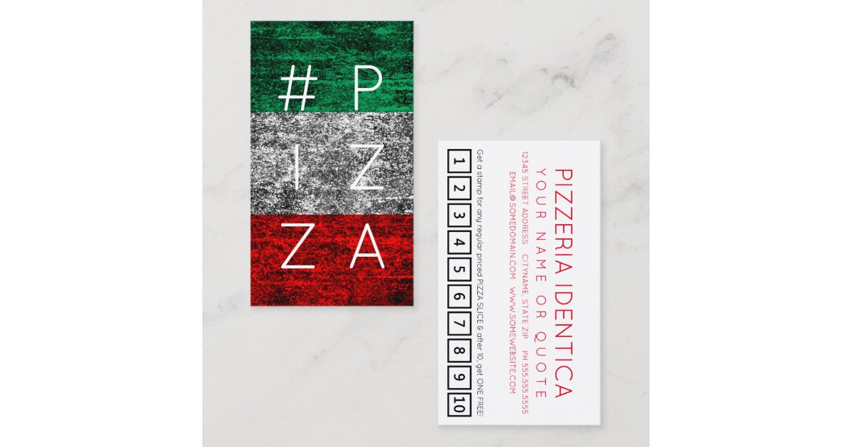 #PIZZA hashtag italian flag loyalty punch card | Zazzle