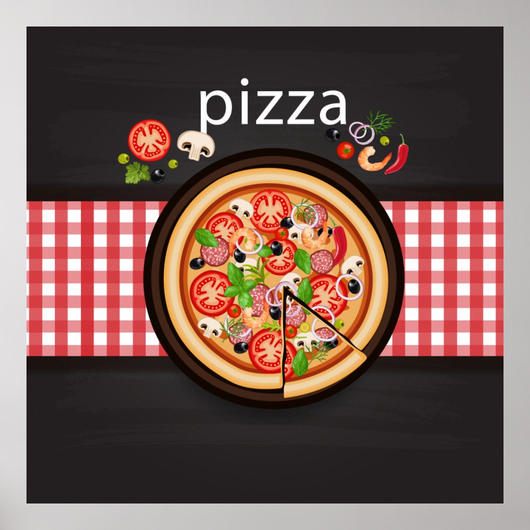 Pizza Illustration Poster | Zazzle