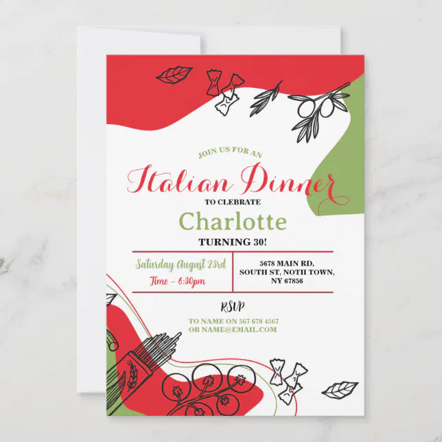Pizza Italian Dinner Birthday Party Lunch Invitation | Zazzle