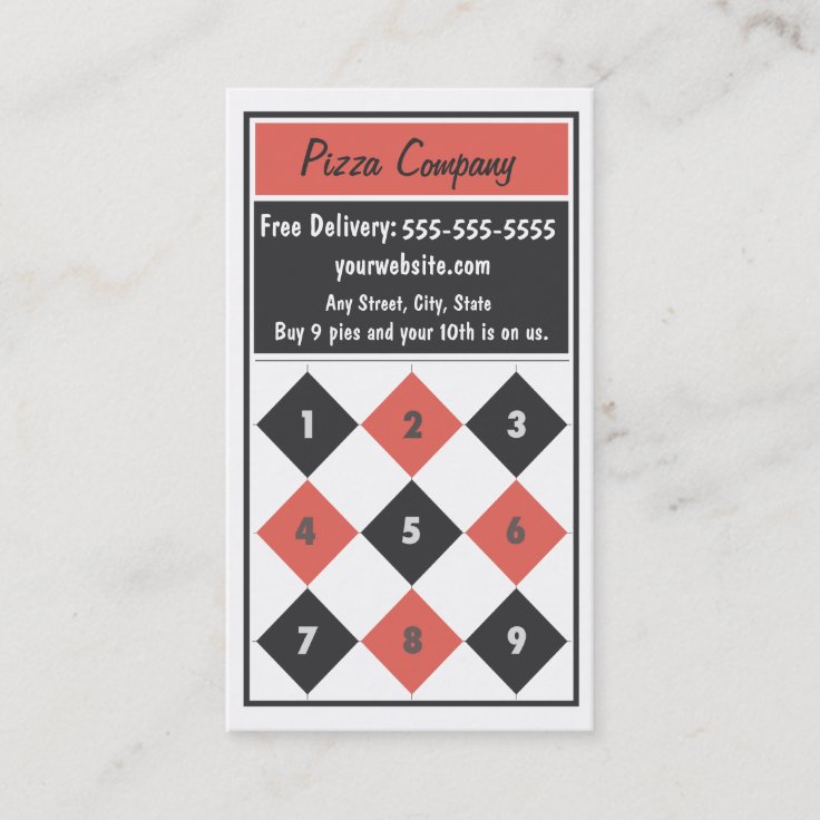 Pizza Loyalty Business Card Punch Card | Zazzle