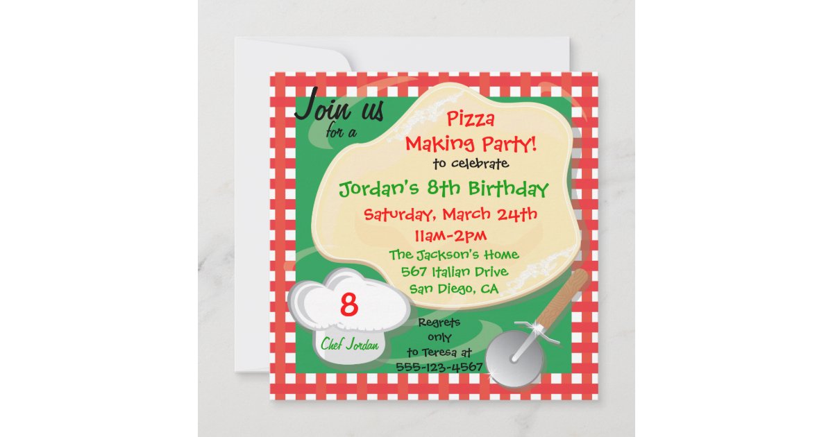 Pizza Making Birthday Party Invitation Card | Zazzle