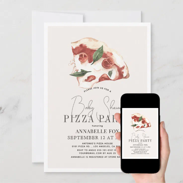 Pizza Margherita Watercolor Baby Shower Invitation | Zazzle