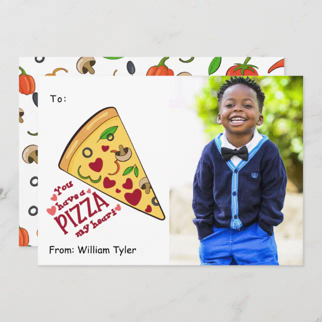 Pizza My Heart Classroom Photo Valentines Day Holiday Card | Zazzle