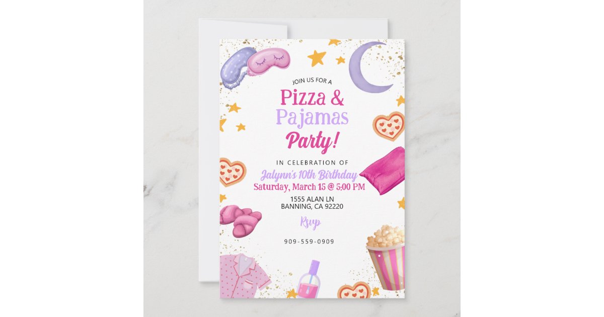 Pizza & Pajamas Teen Girl Tween Girl Slumber Party Invitation | Zazzle