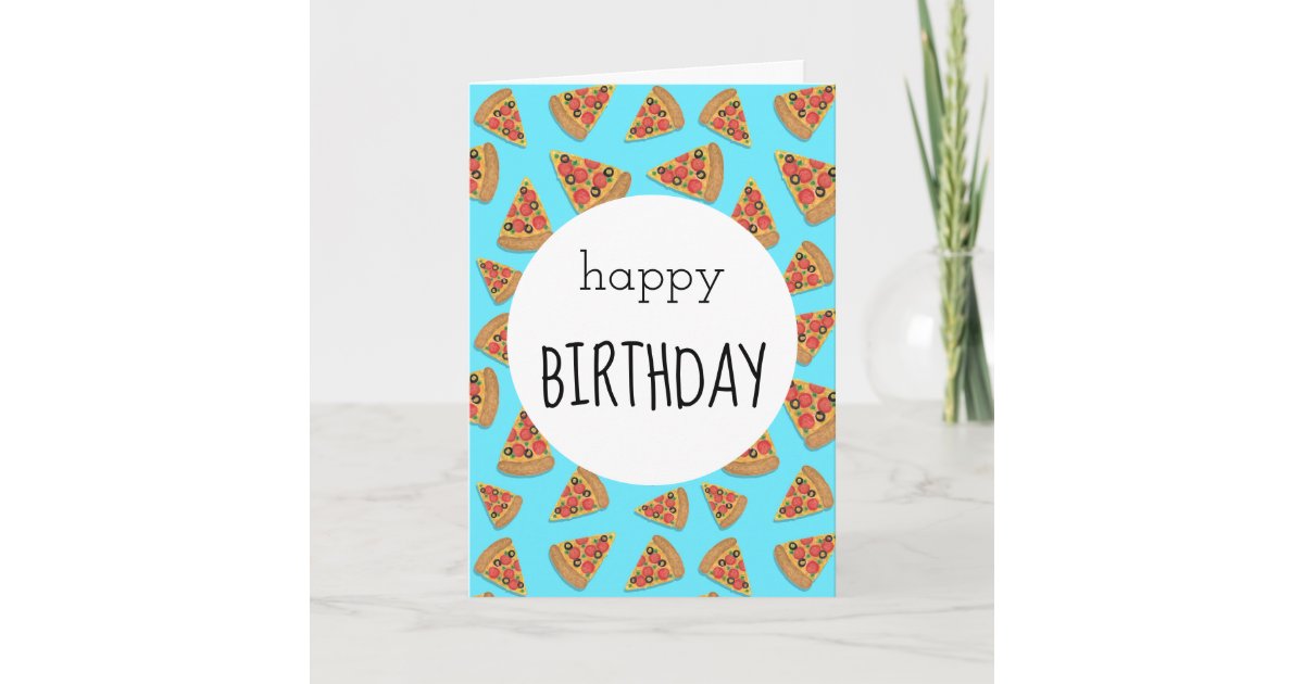 Pizza Party Birthday Card Blue | Zazzle