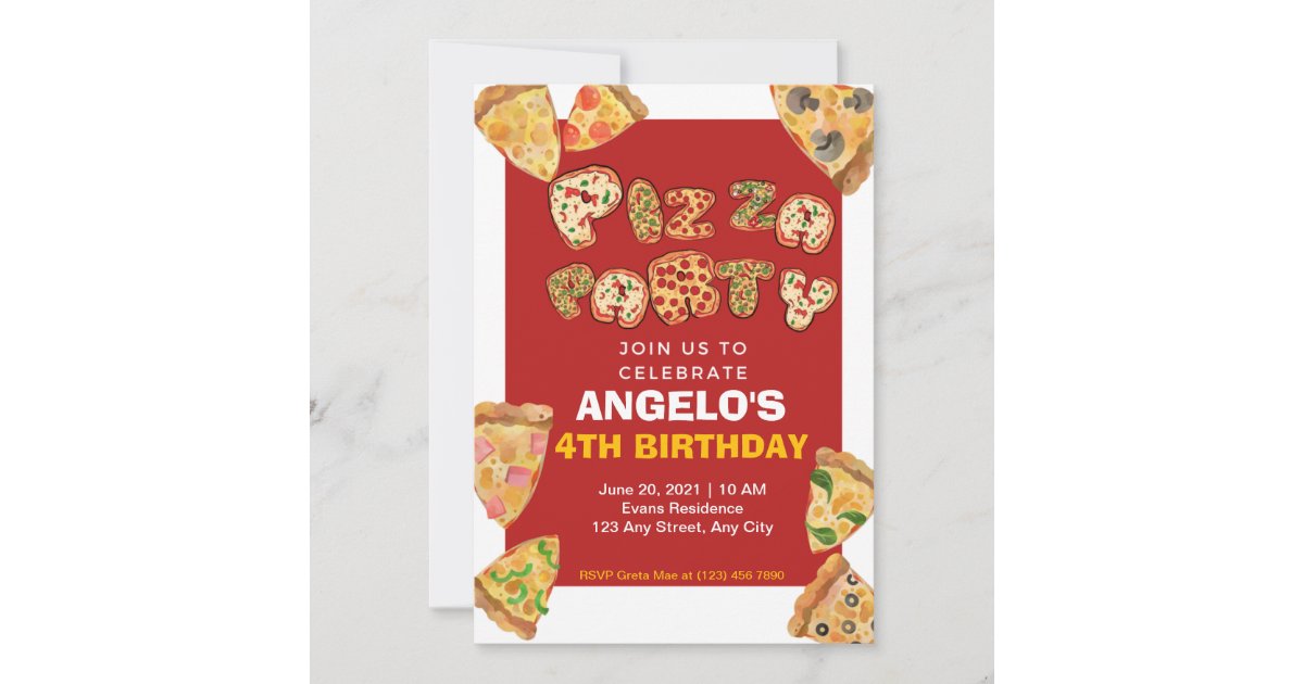 Pizza Party Birthday Invitation Card | Zazzle