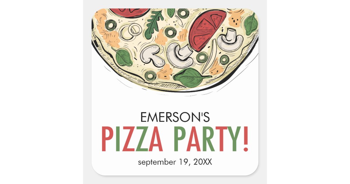 Pizza Party Birthday Sticker | Zazzle