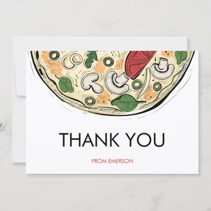 Pizza Party Birthday Thank You Card | Zazzle