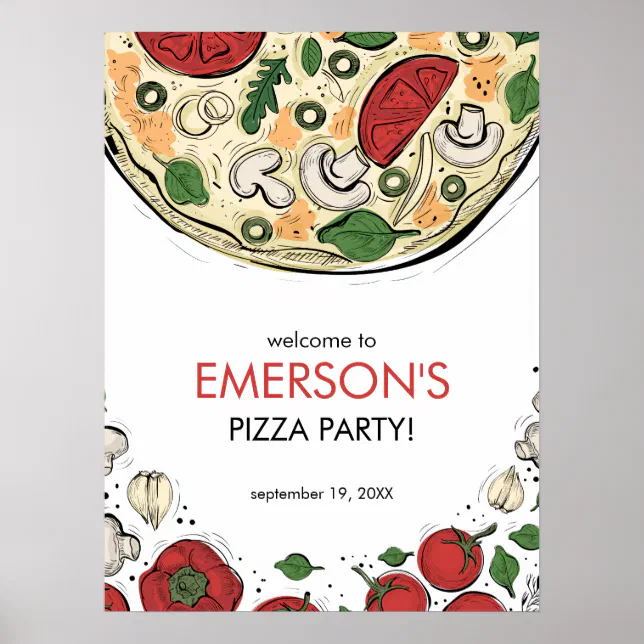 Pizza Party Birthday Welcome Poster | Zazzle