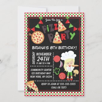 Pizza Party Blond Girl Kids Birthday Party Invitation | Zazzle