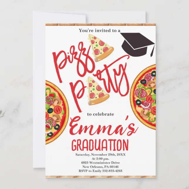 Pizza Party Graduation Invitation | Zazzle