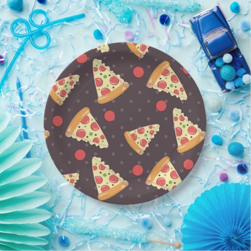 Pizza Party pattern paper plates | Zazzle
