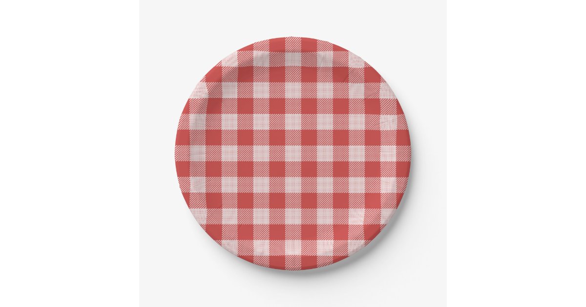 Pizza Party Red Gingham Plaid Paper Plate | Zazzle