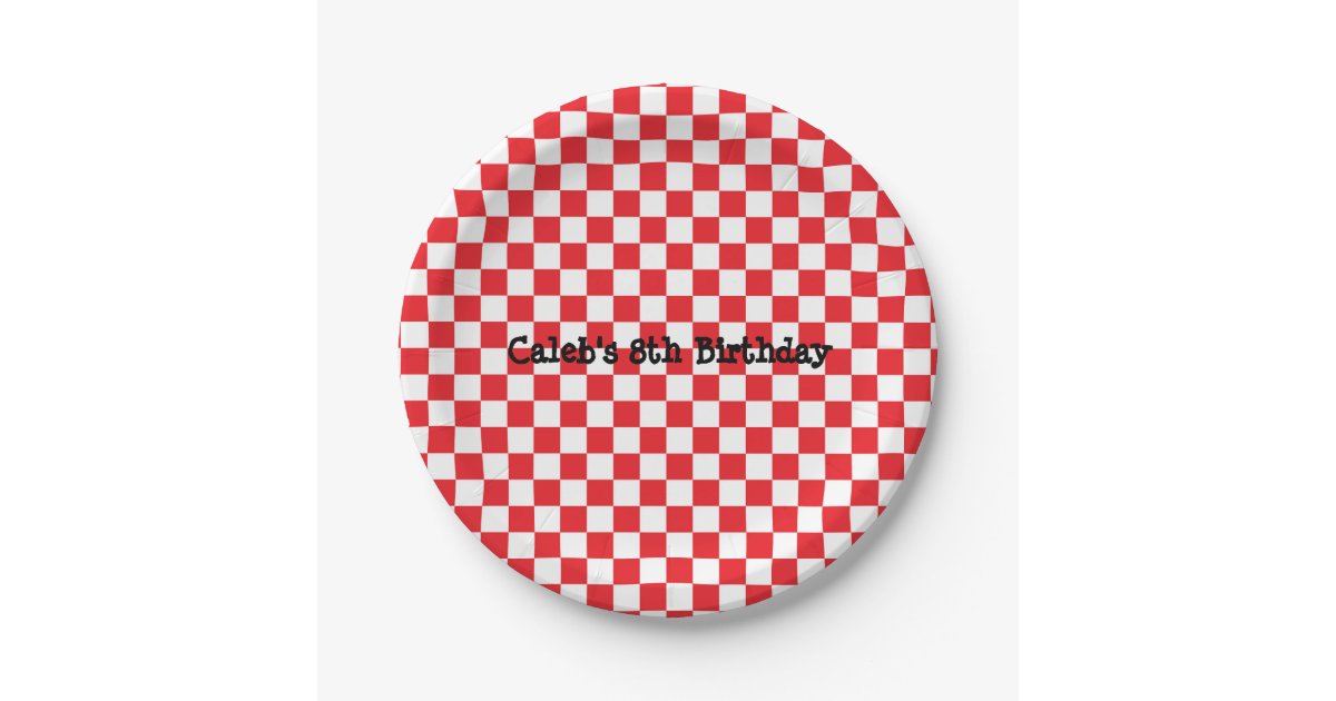 Pizza Party Red White Check Birthday Party Plates | Zazzle