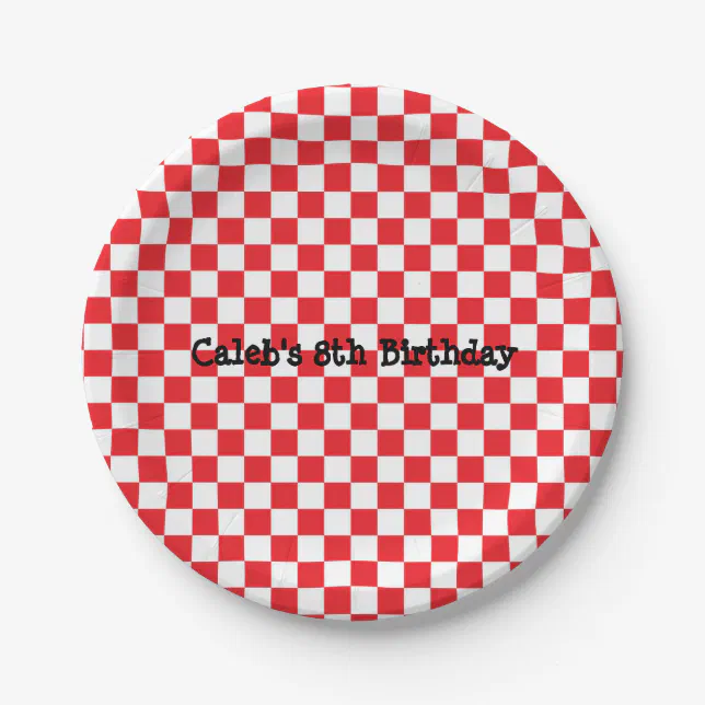Pizza Party Red White Check Birthday Party Plates | Zazzle