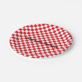 Pizza Party Red White Check Birthday Party Plates | Zazzle