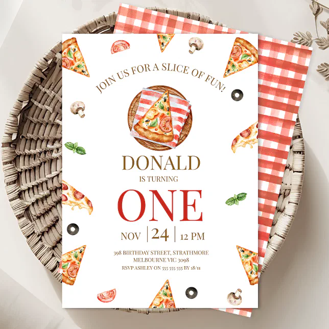Pizza Party Slice Of Fun 1st Birthday Invitation | Zazzle