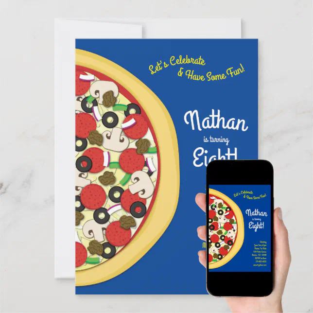 Pizza Party Supreme Combo Pizza Invitation | Zazzle