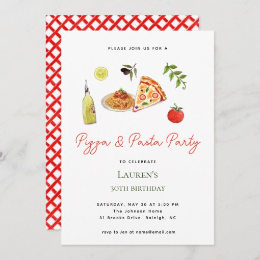 Pizza & Pasta Party Birthday invitation | Zazzle