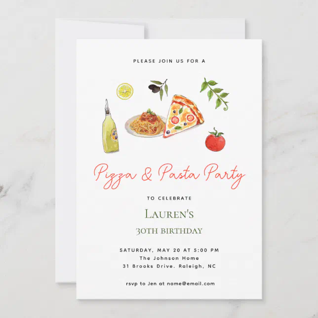 Pizza & Pasta Party Birthday invitation | Zazzle