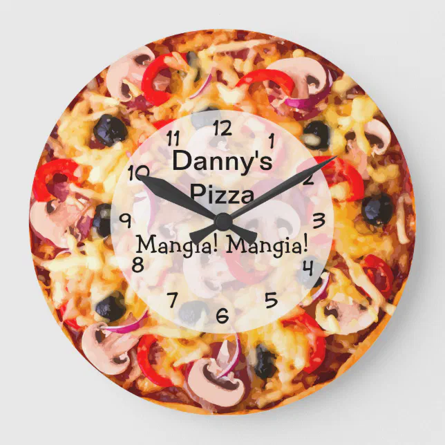 Pizza Pie Italian Food Theme Large Clock | Zazzle