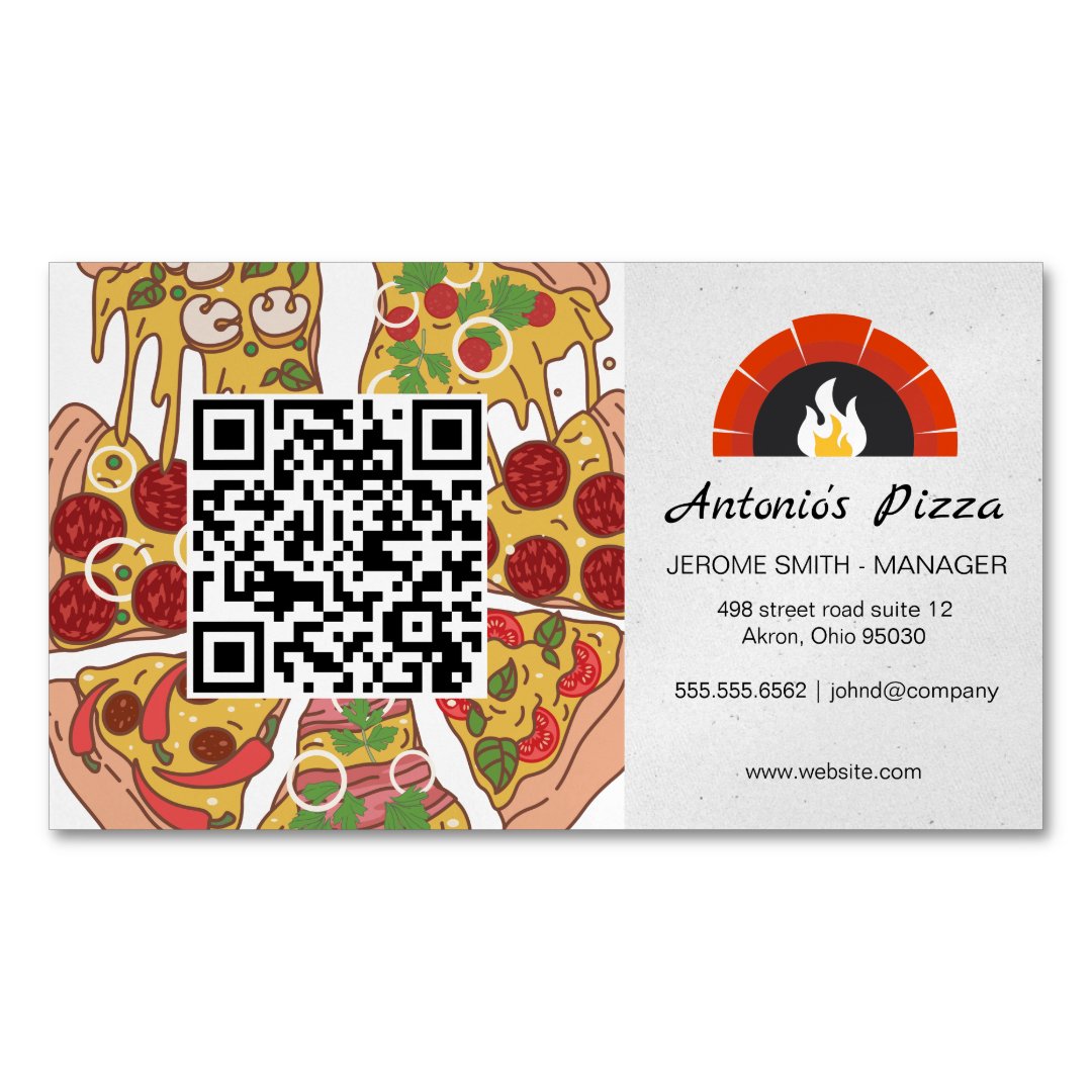 Pizza Pie Slices | Brick Oven | QR Code Business Card Magnet | Zazzle