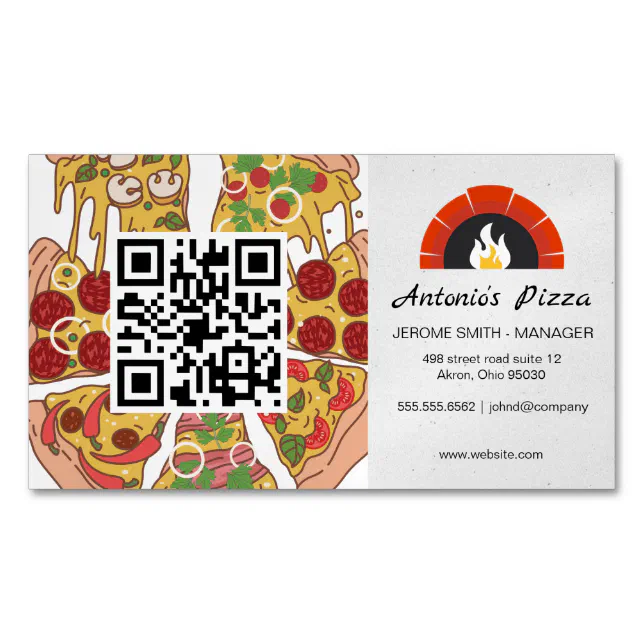Pizza Pie Slices | Brick Oven | QR Code Business Card Magnet | Zazzle