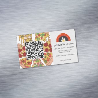 Pizza Pie Slices | Brick Oven | QR Code Business Card Magnet | Zazzle
