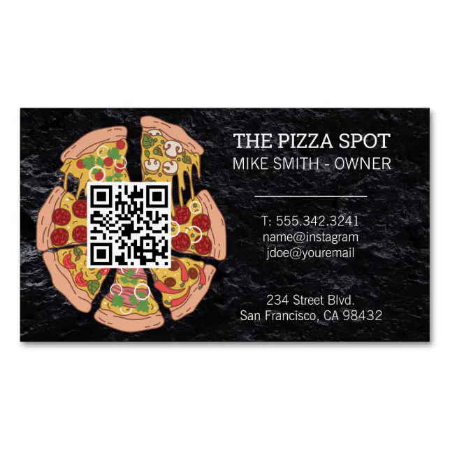 Pizza Pie Slices | QR Code Business Card Magnet | Zazzle