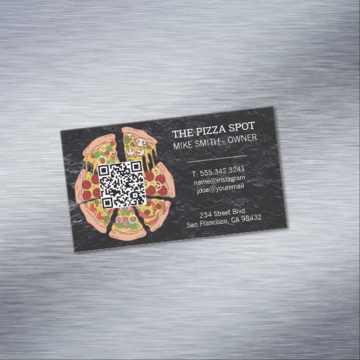 Pizza Pie Slices | QR Code Business Card Magnet | Zazzle