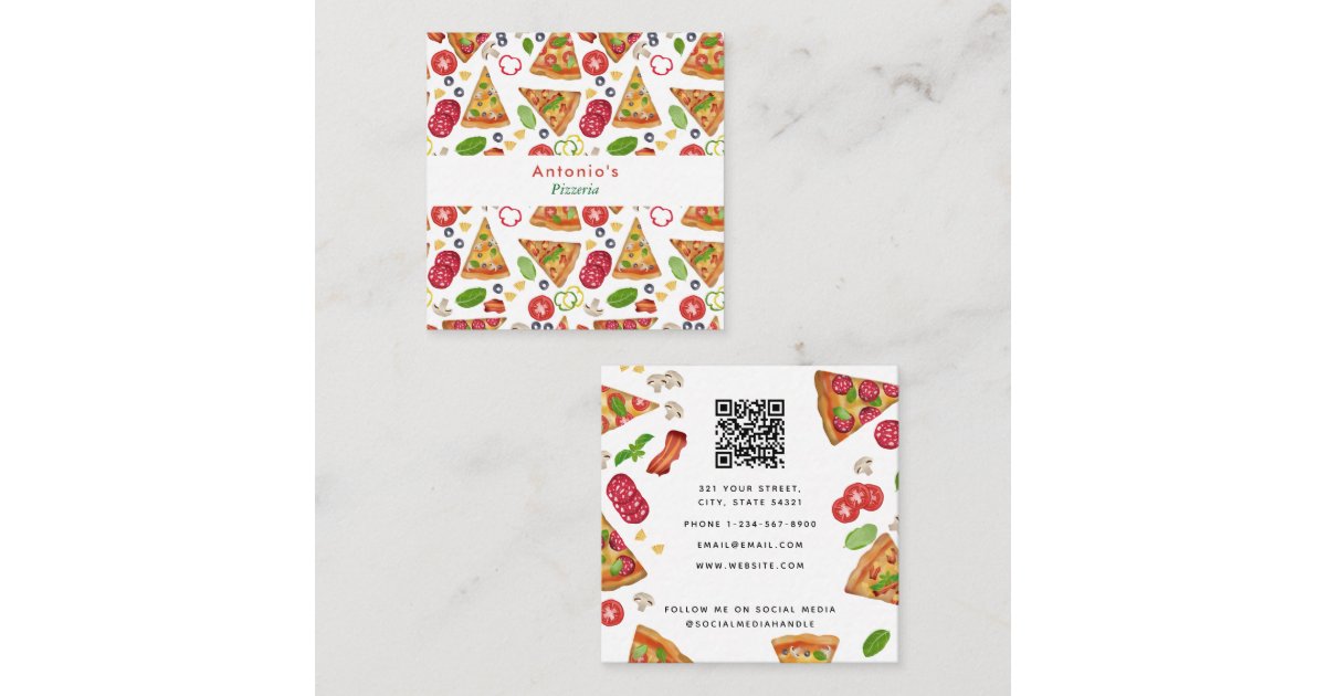 Pizza Pizzeria Restaurant QR Code Italian Food Square Business Card ...