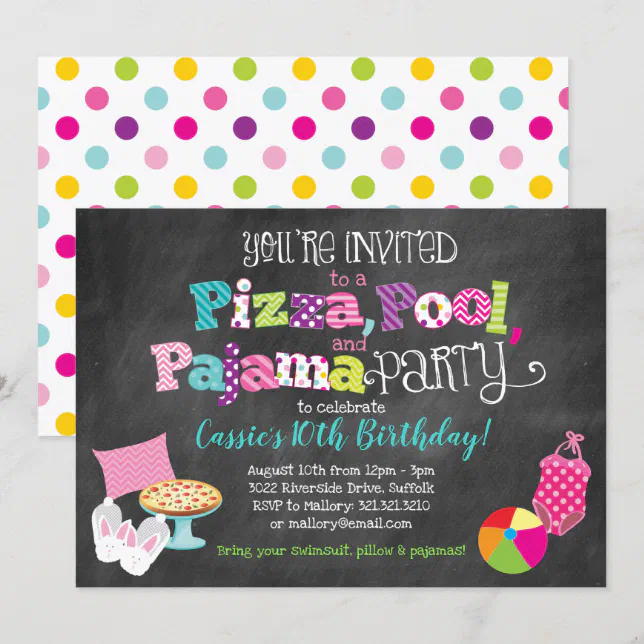 Pizza, Pool and Pajama Party Invitation | Zazzle