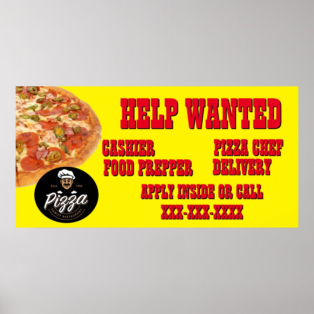 Pizza Restaurant Customize Help Wanted Shop Logo Poster | Zazzle
