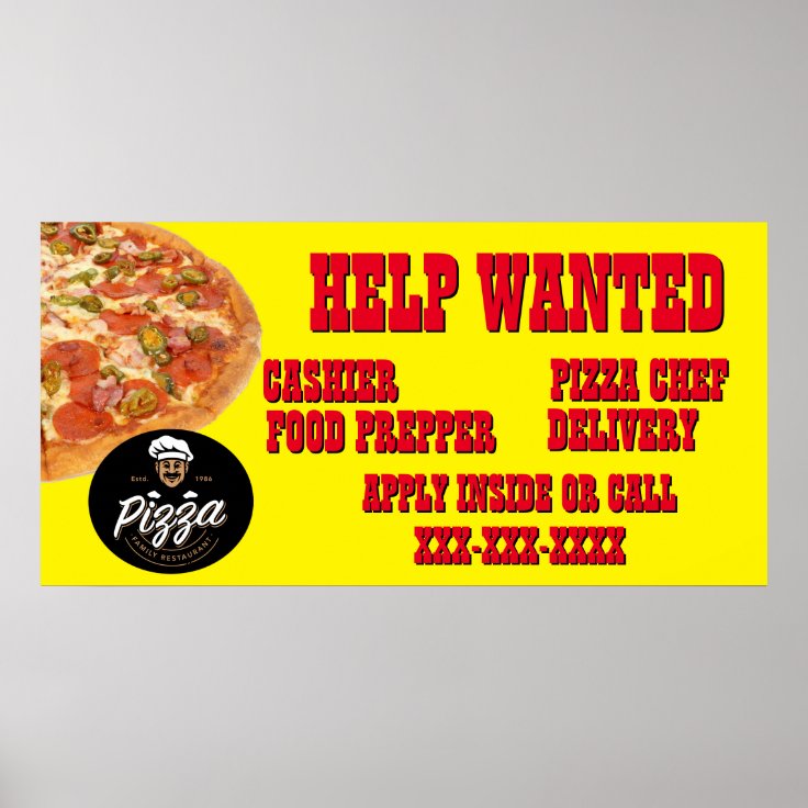 Pizza Restaurant Customize Help Wanted Shop Logo Poster | Zazzle