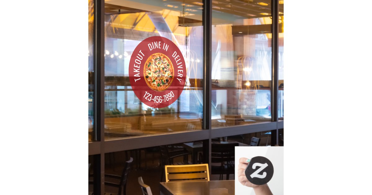 Pizza Restaurant Round Window Cling Sign | Zazzle