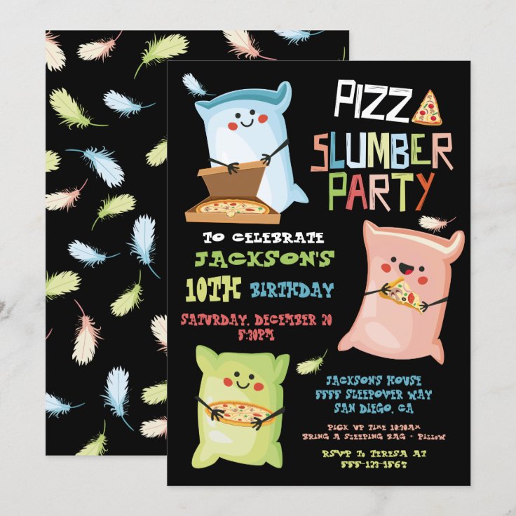 Pizza Sleepover Slumber birthday party Invitation | Zazzle