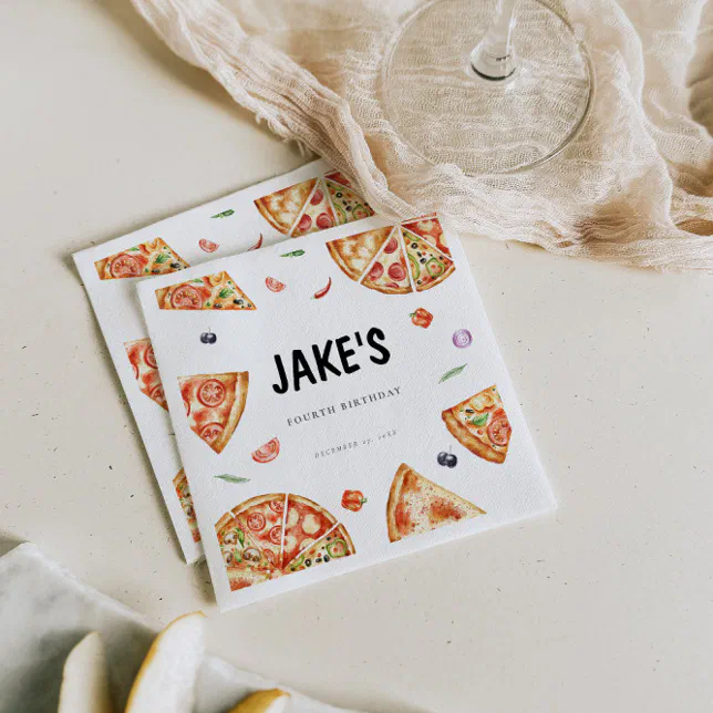 Pizza Theme Birthday Napkins | Zazzle