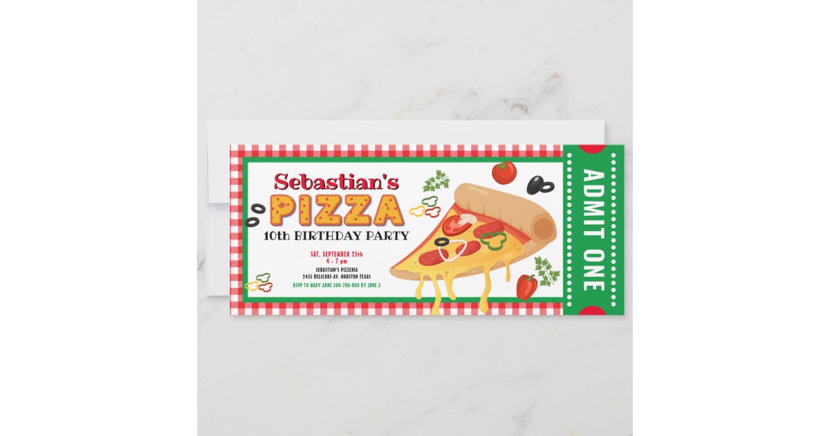 Pizza ticket birthday invitation | Zazzle