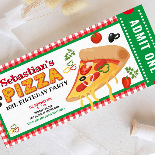 Pizza ticket birthday invitation | Zazzle