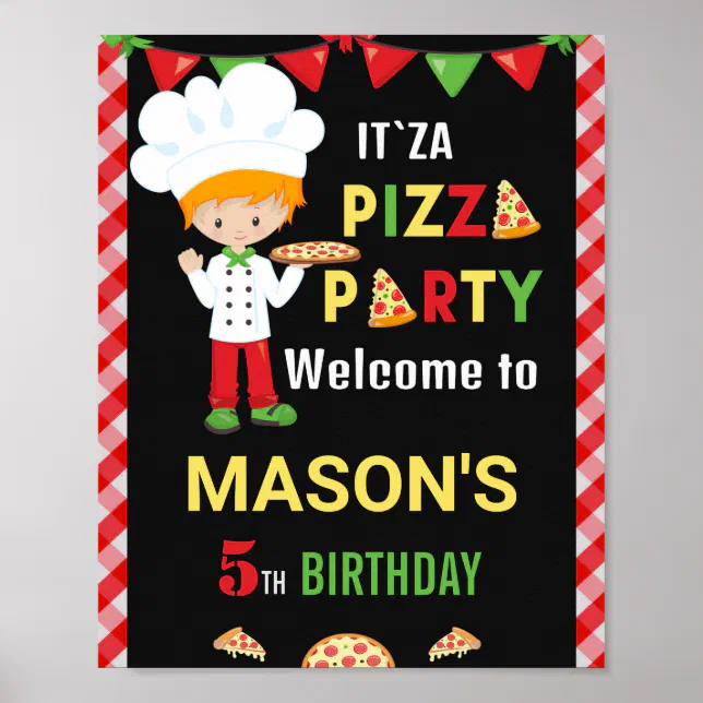 Pizza welcome party sign Red and green pizza party | Zazzle
