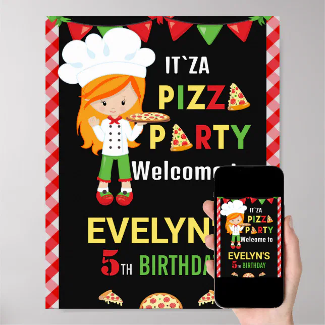 Pizza welcome party sign Red green pizza party | Zazzle