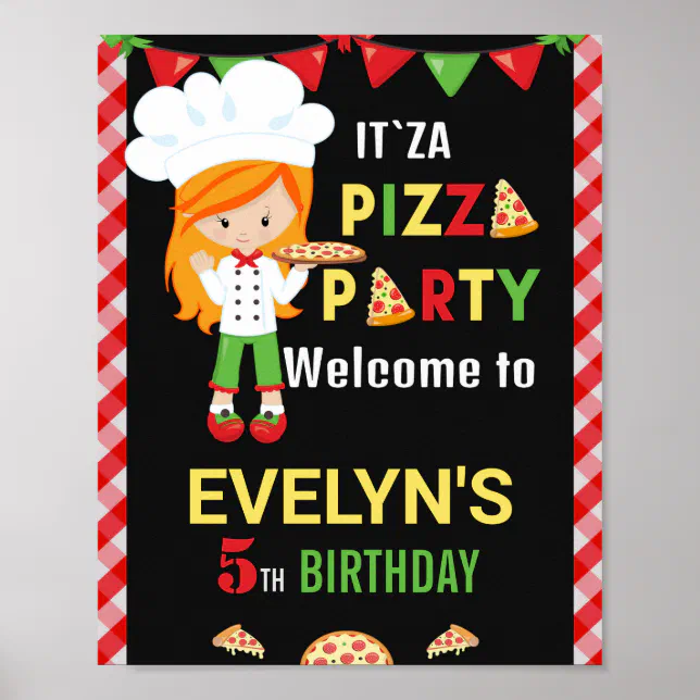 Pizza welcome party sign Red green pizza party | Zazzle