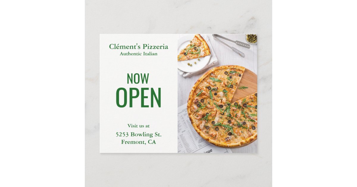 Pizzeria Opening | Now Open | Direct Mail Postcard | Zazzle