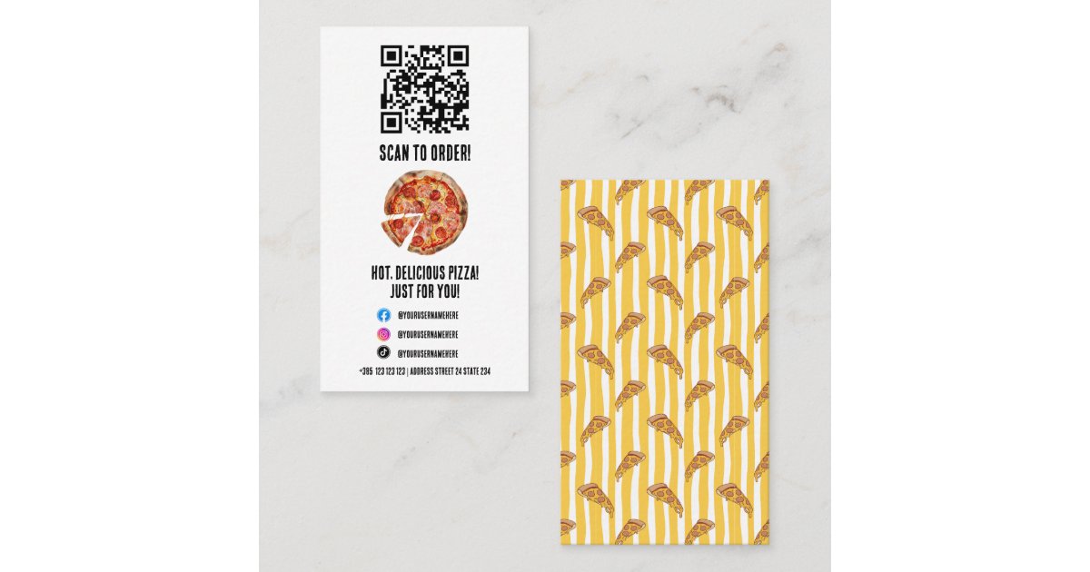 Pizzeria Pizza Pattern QR Code Business Card | Zazzle