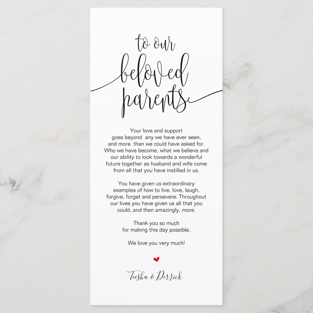 Place Setting Thank You Card for beloved Parents | Zazzle