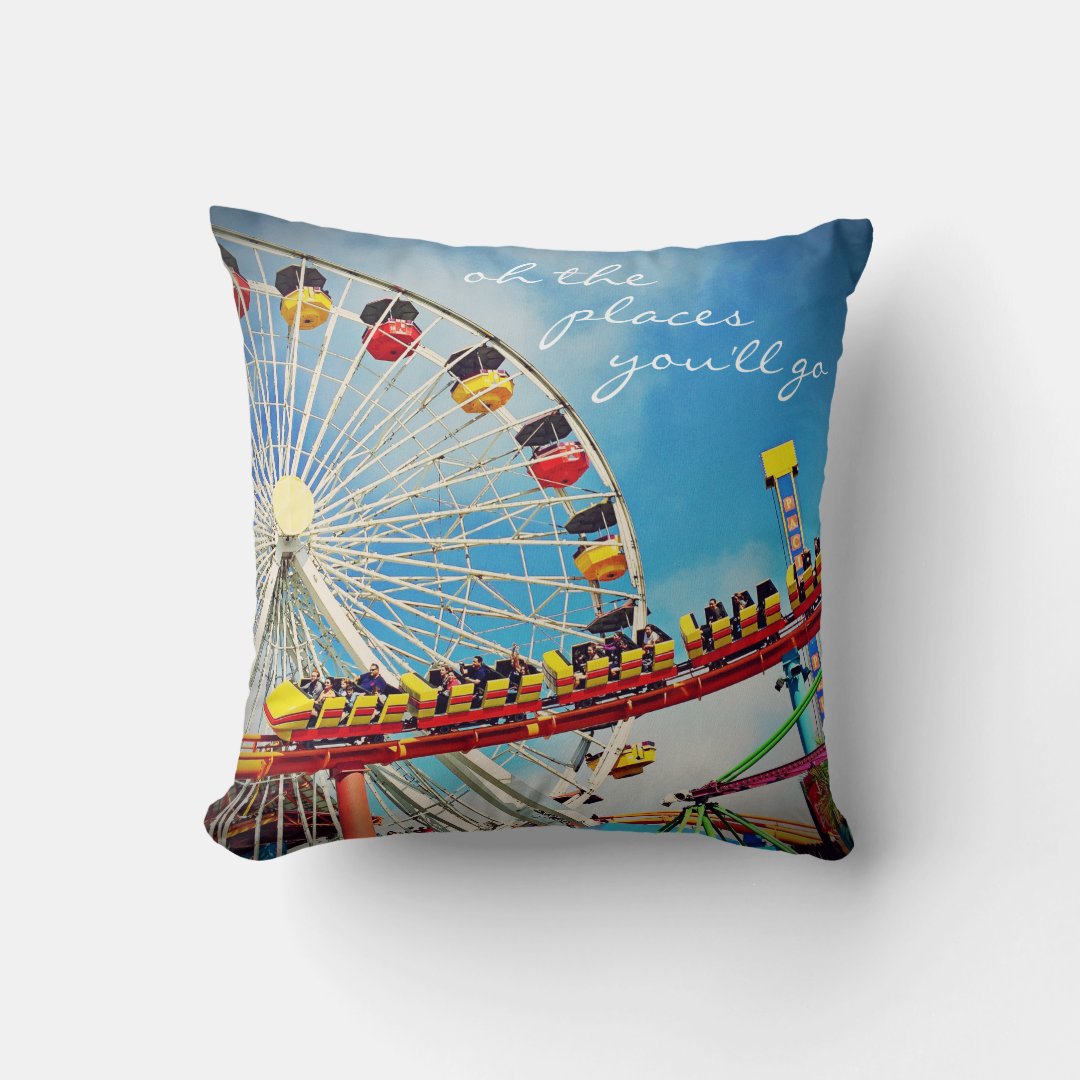 Places You’ll Go Ferris Wheel Roller Coaster Photo Throw Pillow | Zazzle