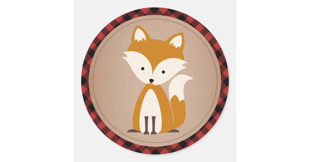Plaid and Baby Fox Classic Round Sticker | Zazzle