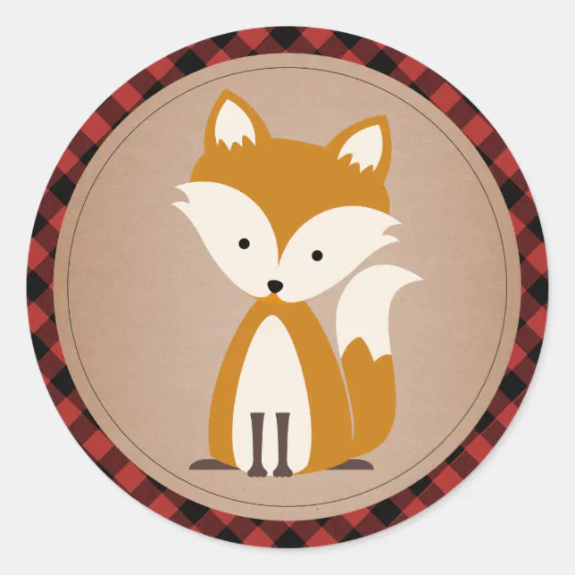Plaid and Baby Fox Classic Round Sticker | Zazzle